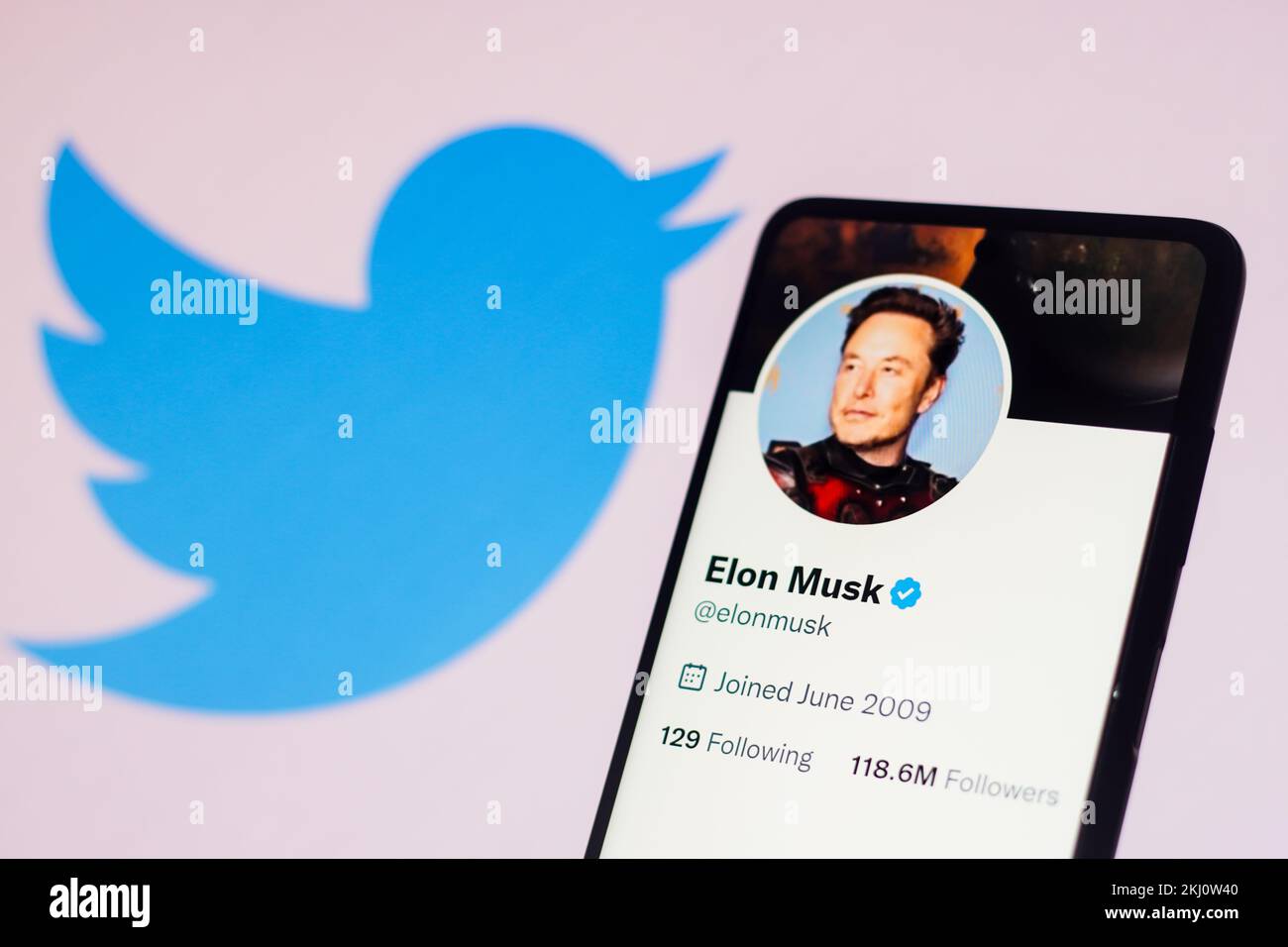 In this photo illustration, the Elon Musk Twitter account seen ...