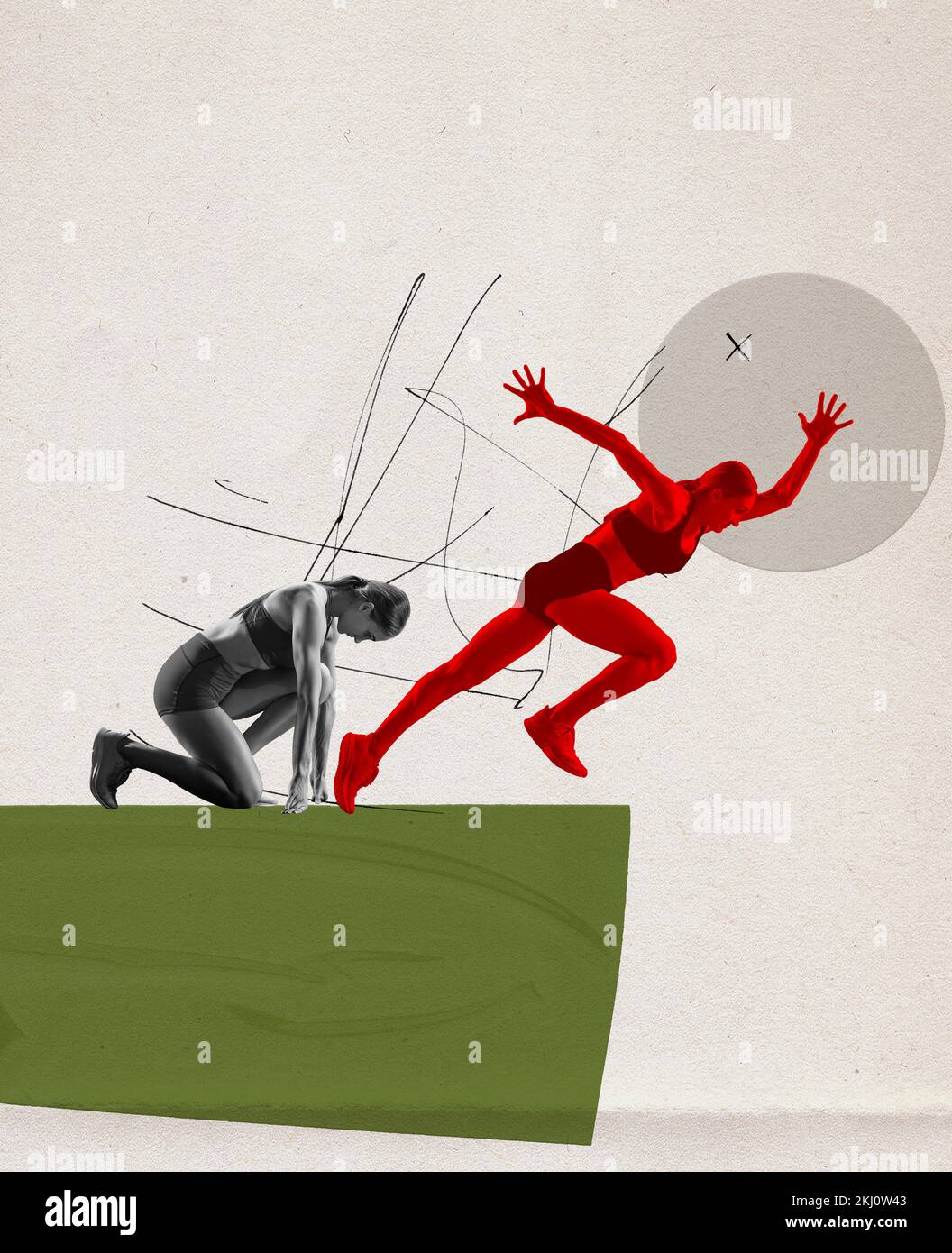 Contemporary art collage. Creative design. Young woman, female ...