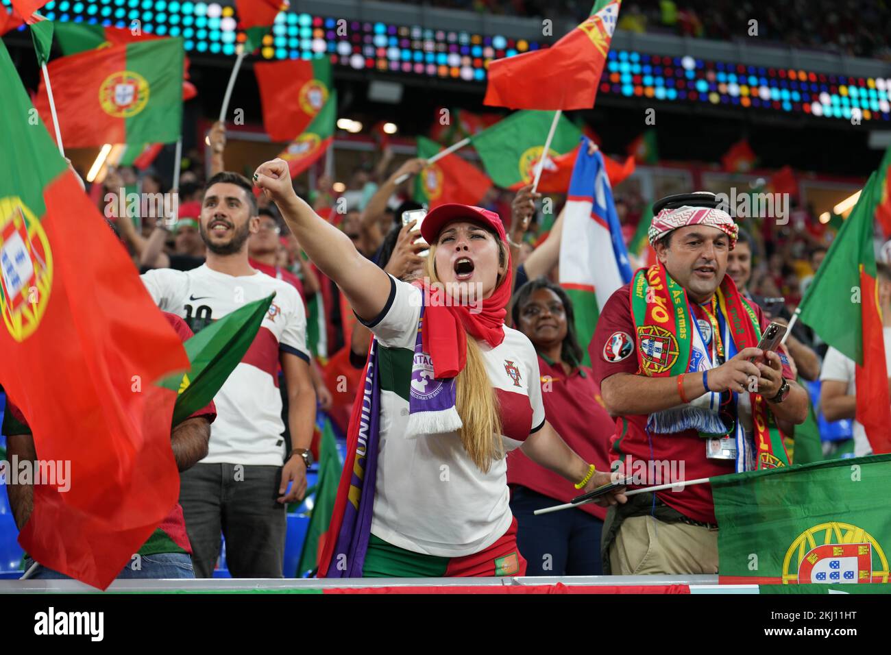 Portugal fans in the stands ahead of the FIFA World Cup Group H match ...
