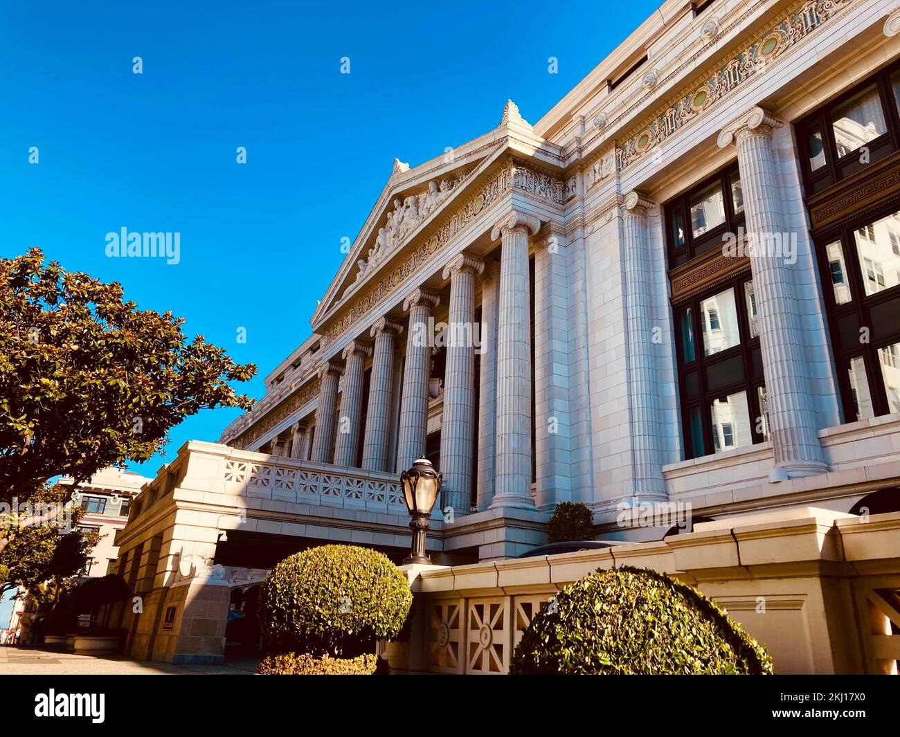 A low angle of the Ritz-Carlton hotel in San Francisco, California ...