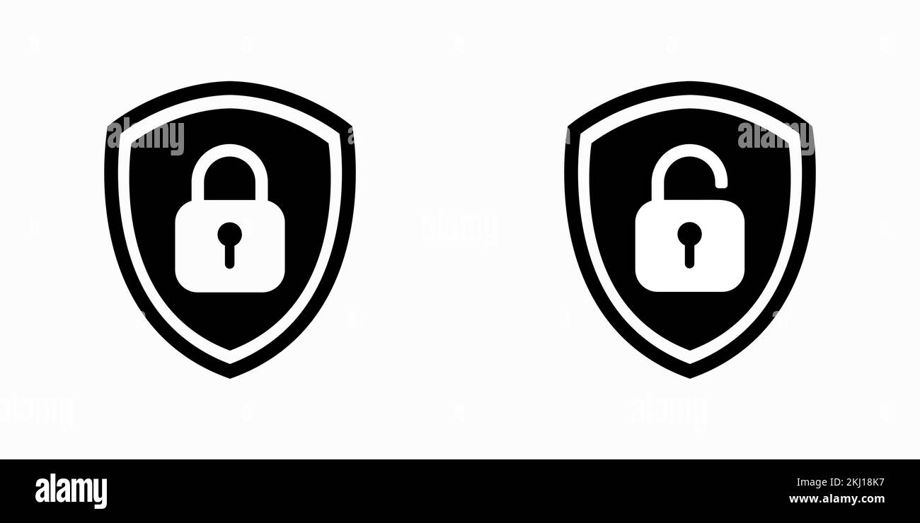 Set of Shield Lock and Unlock Icon. Symbol padlock. Vector sign ...