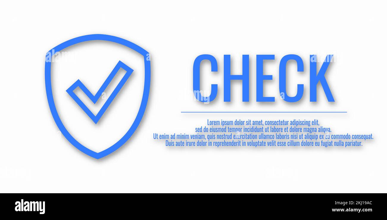 Word CHECK. Banner shield check mark icon. Place for your text. Cope ...