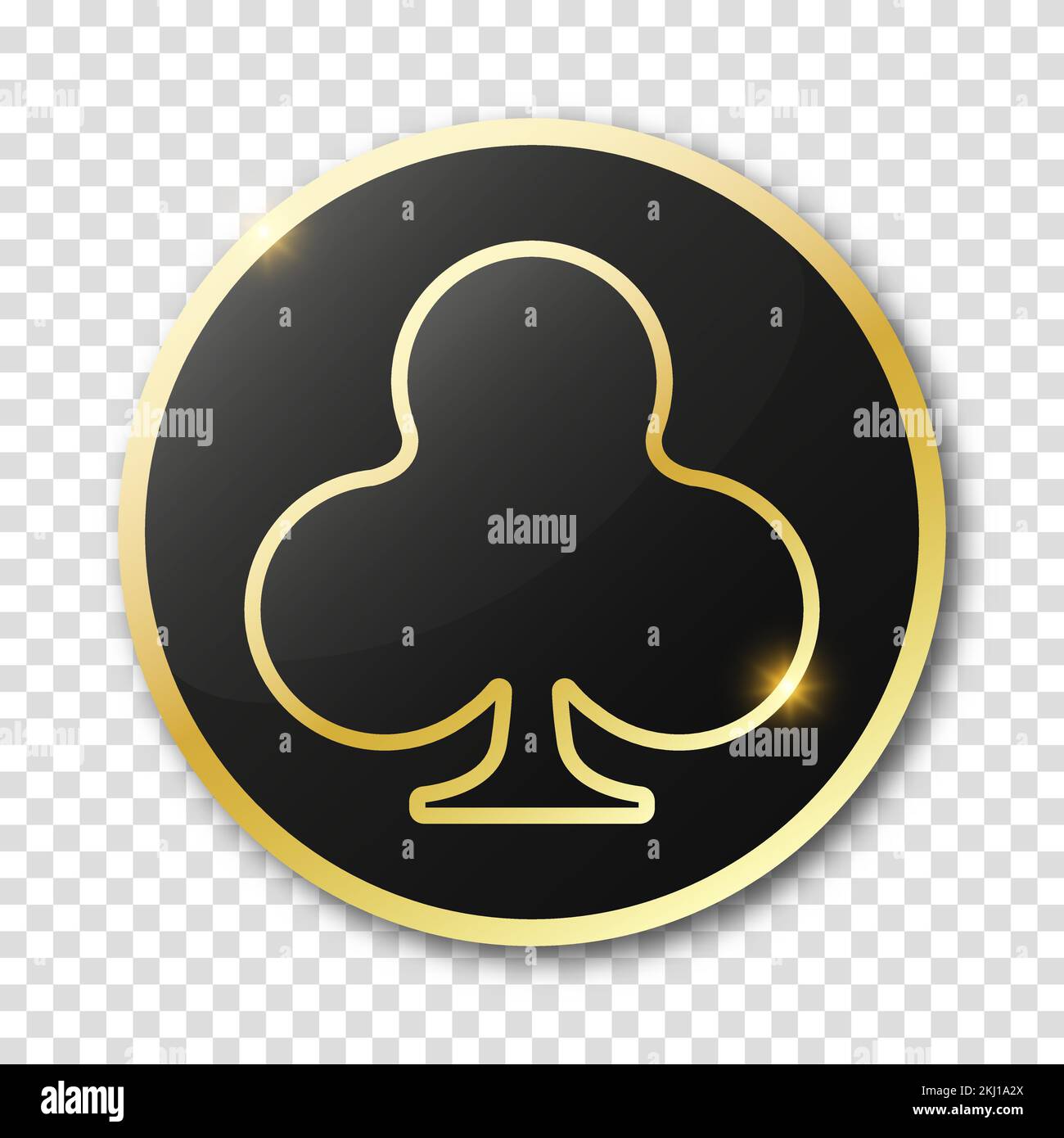 Poker chip in black with golden border on a transparent background with ...