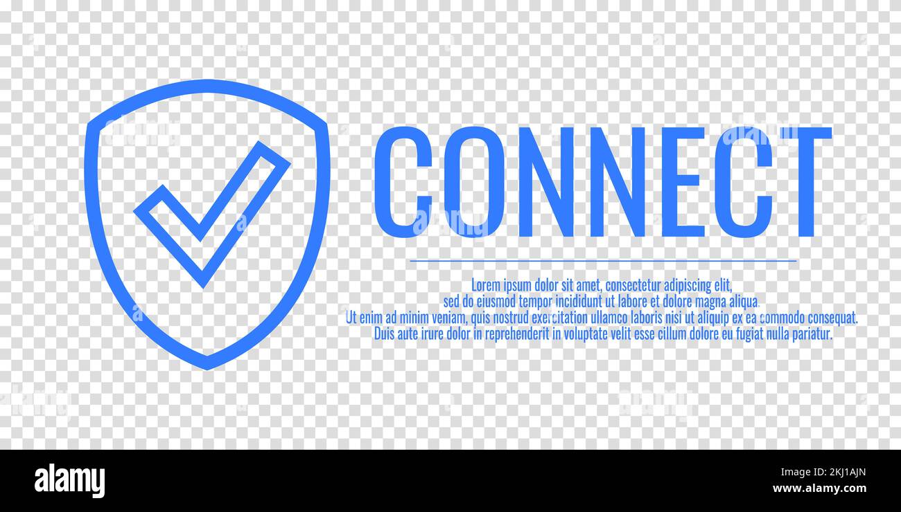 Word CONNECT. Banner shield check mark icon. Place for your text. Cope ...