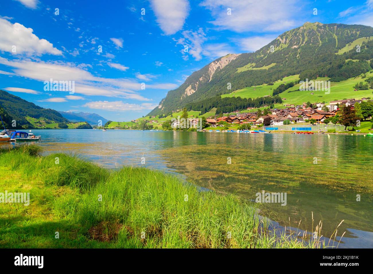 Lake Lungernsee in swiss Alps, Switzerland Stock Photo - Alamy