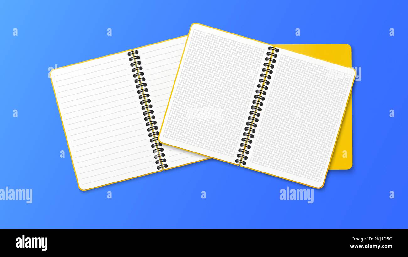 A notebook with a vertical spring. Notepad in a cage grid with a white ...