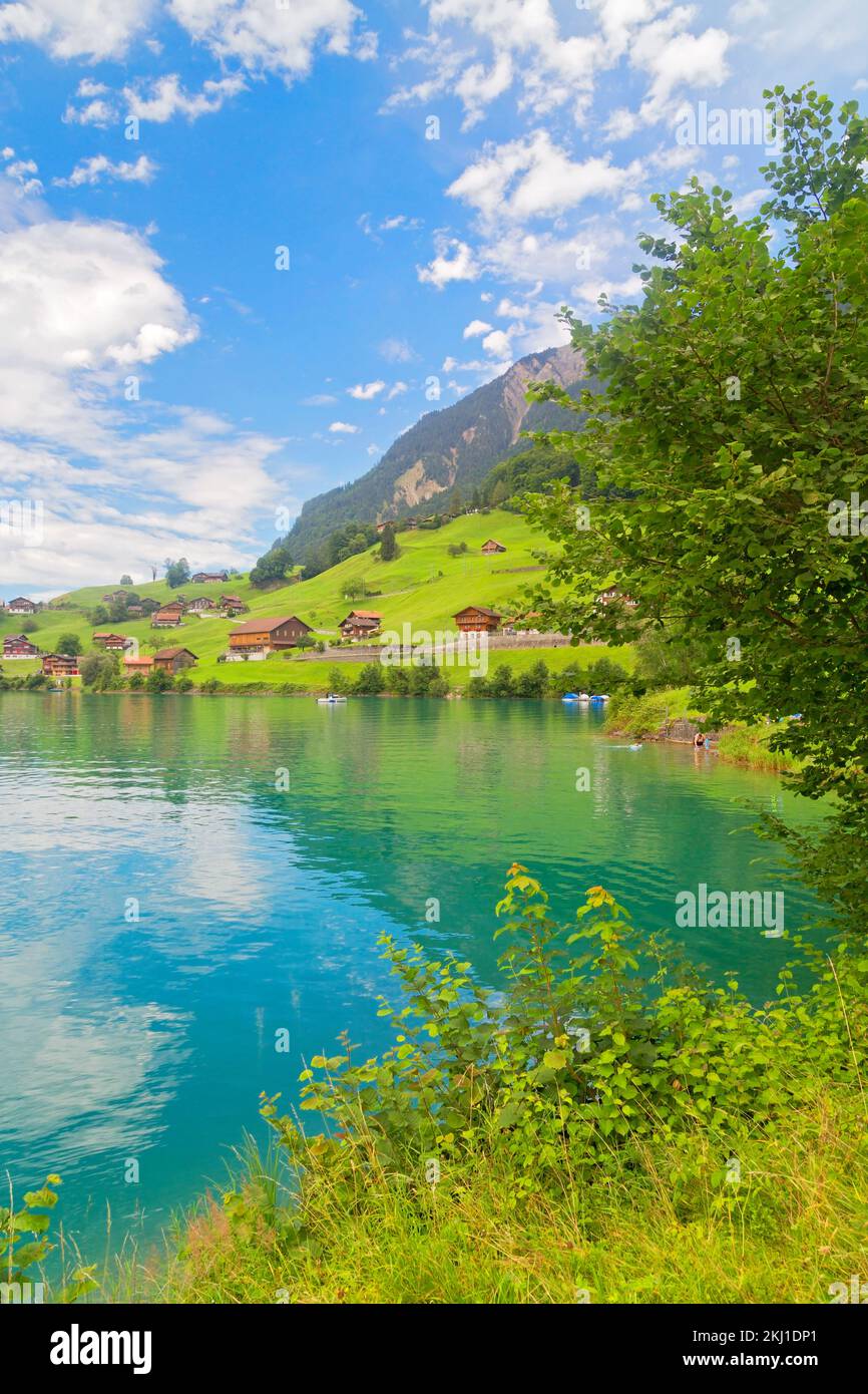 Lake Lungernsee in swiss Alps, Switzerland Stock Photo - Alamy
