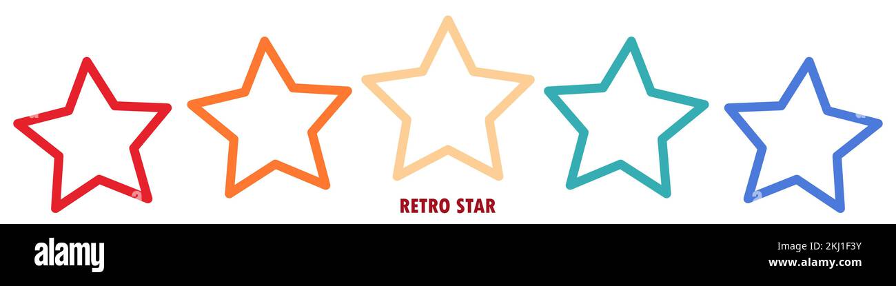 Colorful rating 5 stars in retro style on a white background. Feedback ...