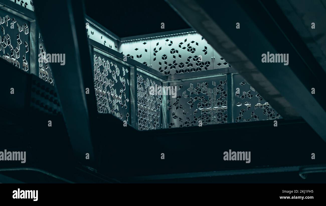 A low angle of a pedestrian bridge with beautiful modern design Stock ...