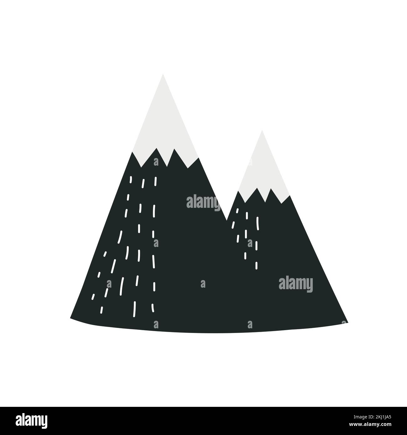 Hand drawn black mountain. Scandinavian style cute drawing design ...