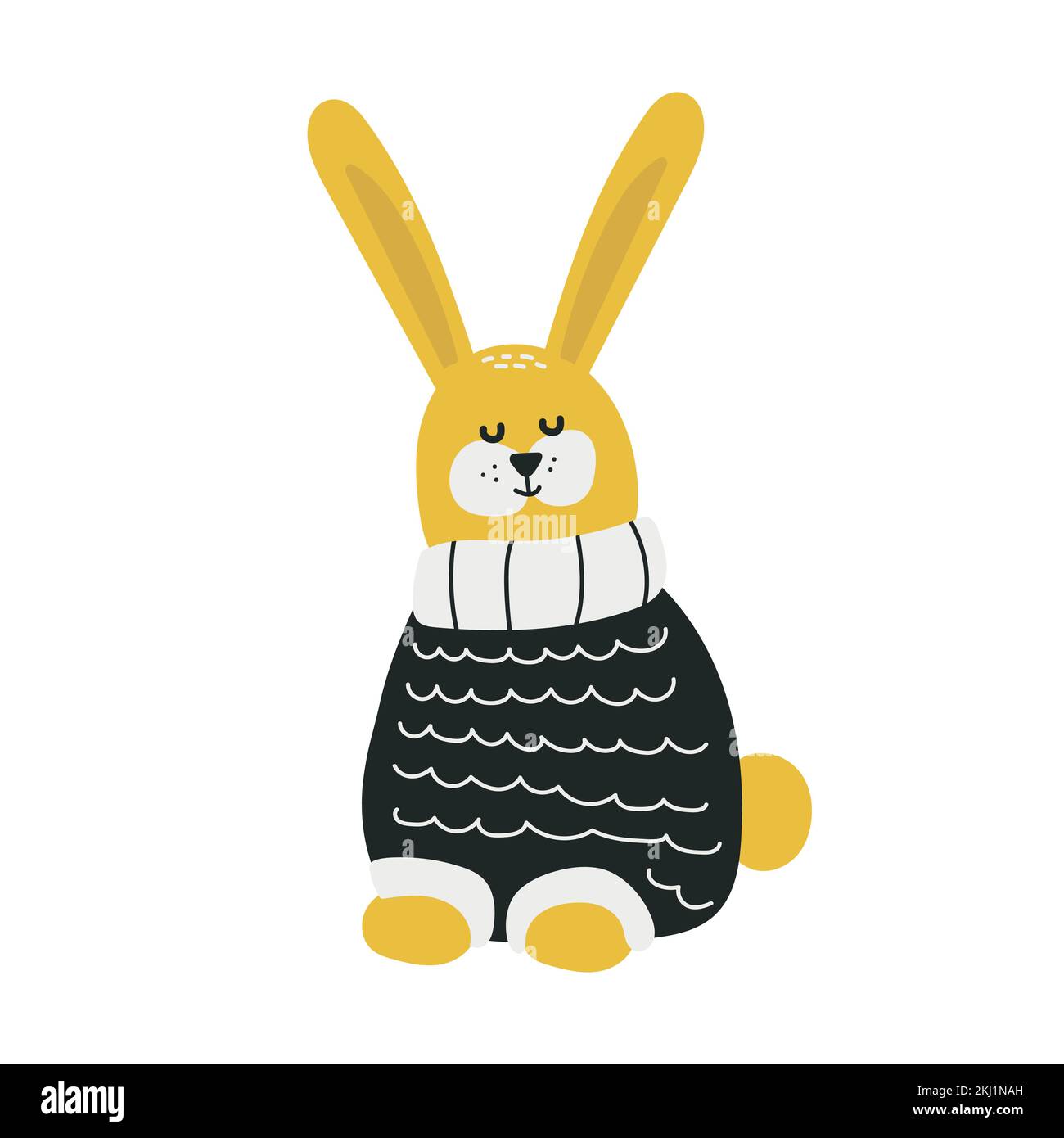 Cute black and yellow rabbit in sweater. Scandinavian-style isolated ...