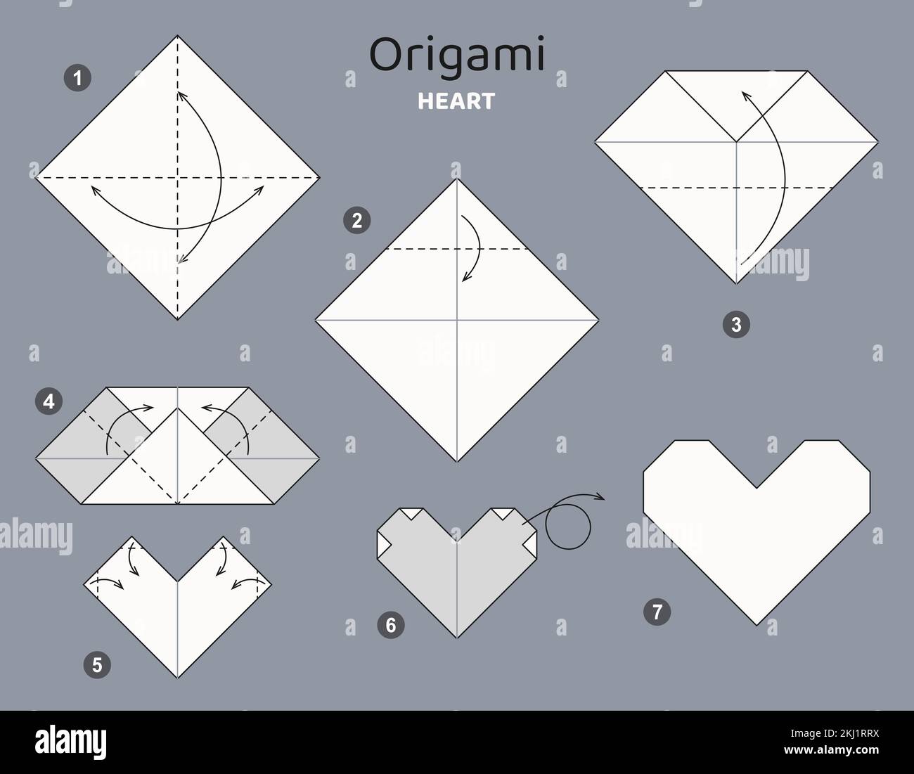 Origami tutorial. Origami scheme for kids. Heart Stock Vector Image ...