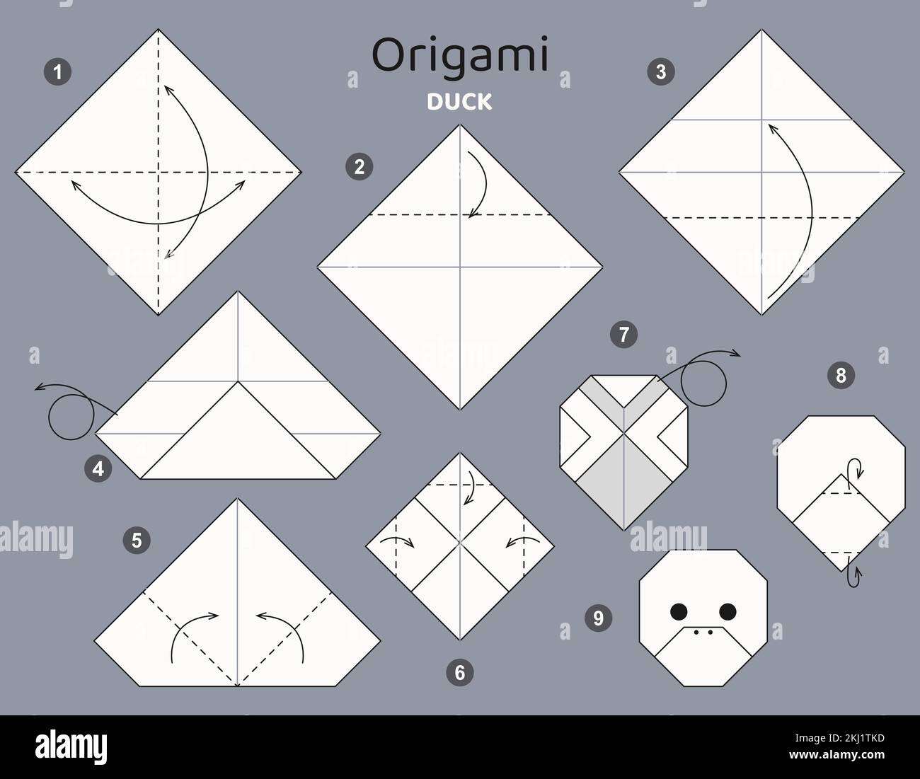 Origami tutorial. Origami scheme for kids. Duck Stock Vector Image ... Origami tutorial. Origami scheme for kids. Duck Stock Vector Image ...