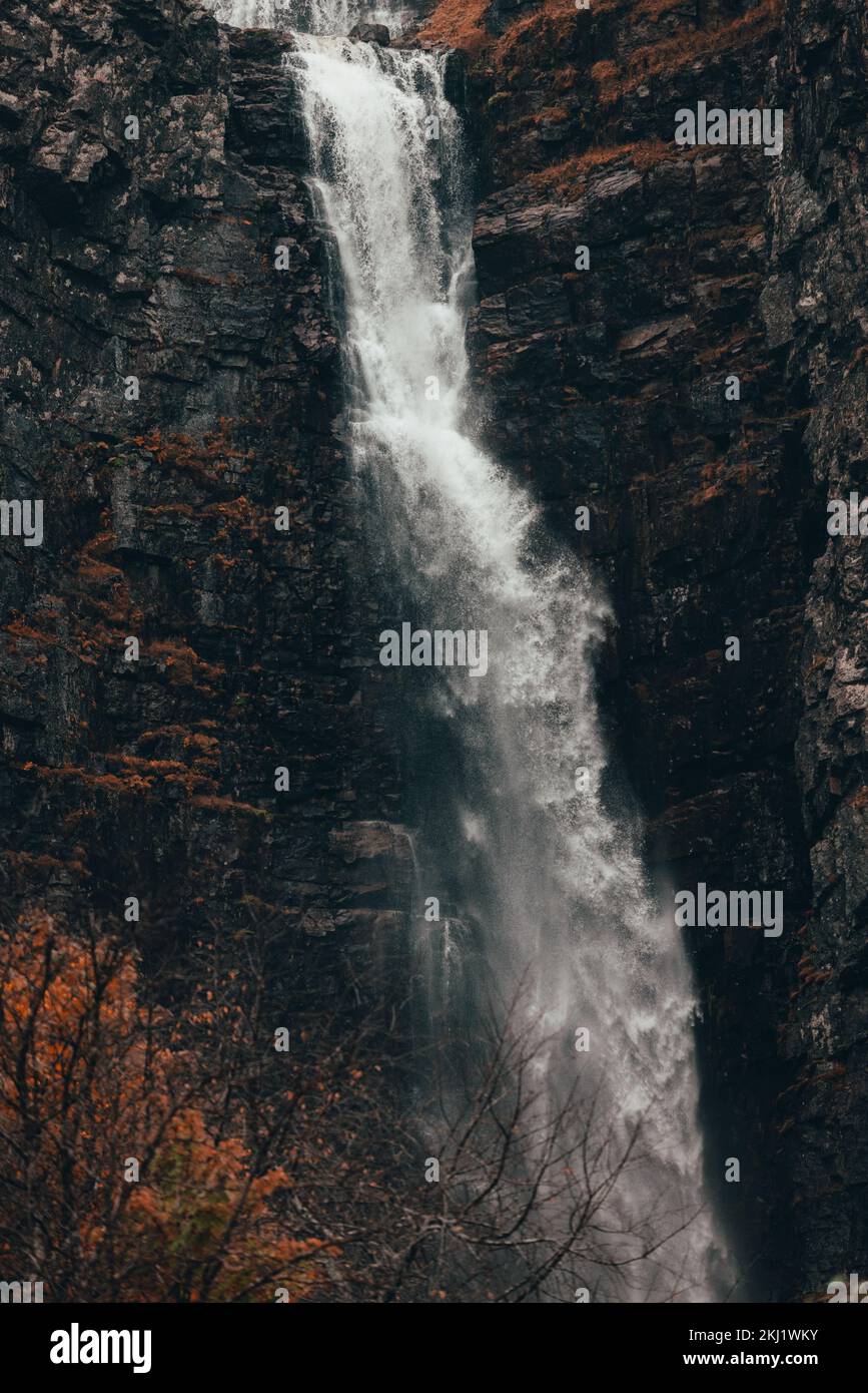 The highest waterfall in Sweden taken in the autumn Stock Photo - Alamy