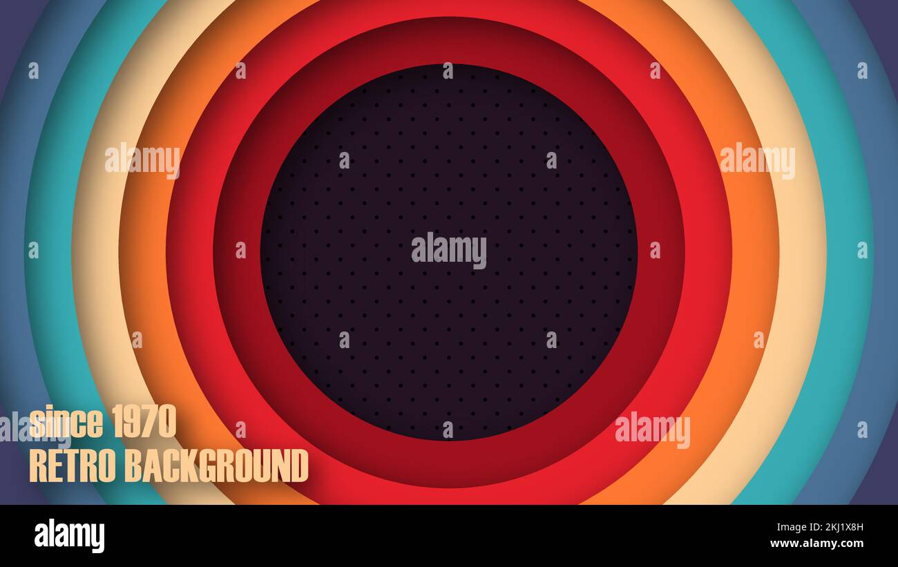 Abstract 1970's colorful perforation background with circles element ...