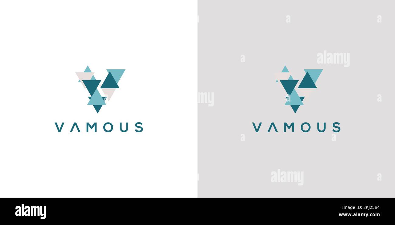An editable asymmetric V shape logo made from triangles in a blue color ...