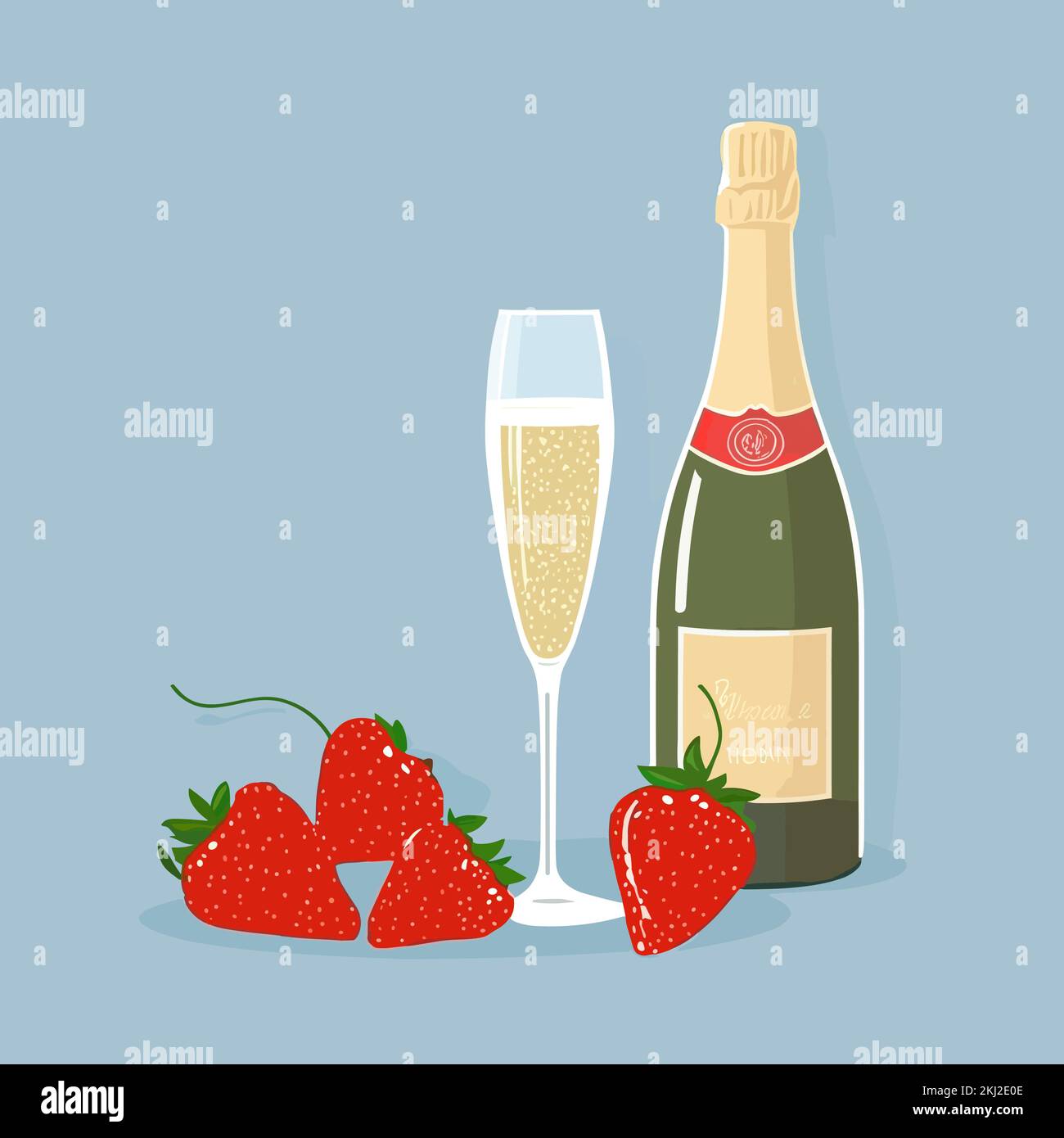A background of Romantic prosecco and strawberries Stock Vector Image ...