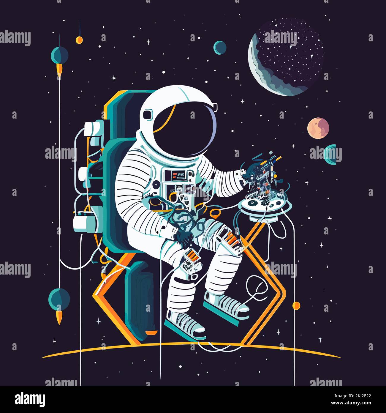 An astronaut repairing something in outer space Stock Vector Image ...