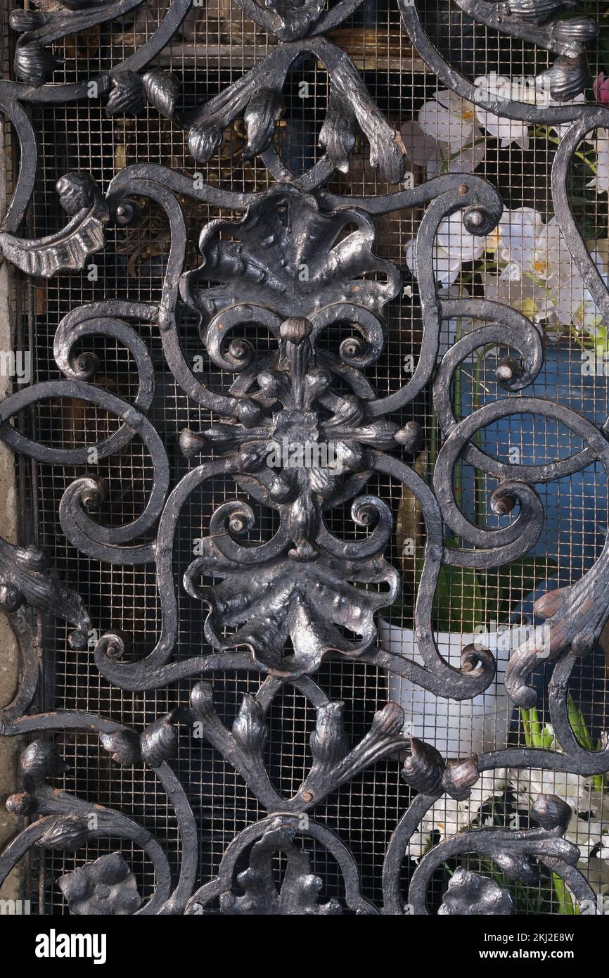 Wrought-iron gates, ornamental forging, forged elements close-up Stock ...