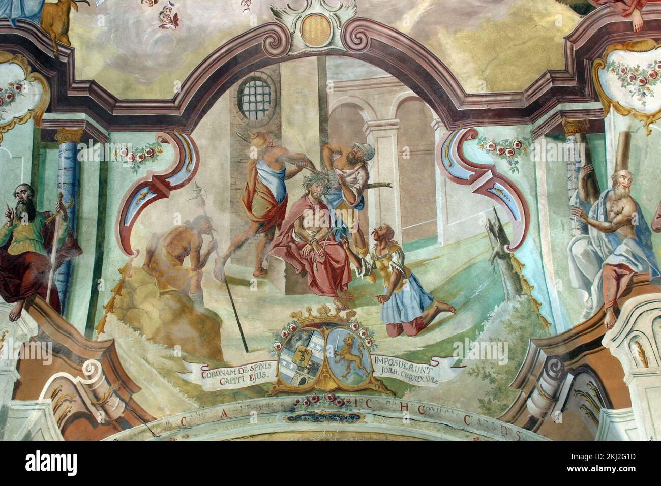 Crowning of Jesus with a crown of thorns, fresco in the parish church ...