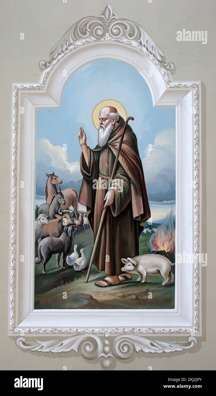 Saint Anthony the hermit, fresco in the parish church of the Exaltation ...