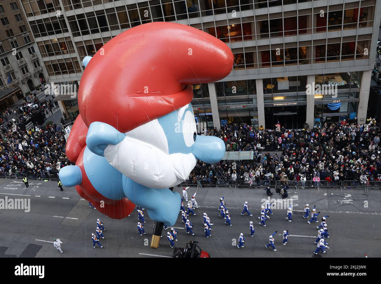 New York, United States. 24th Nov, 2022. The Papa Smurf balloon moves ...