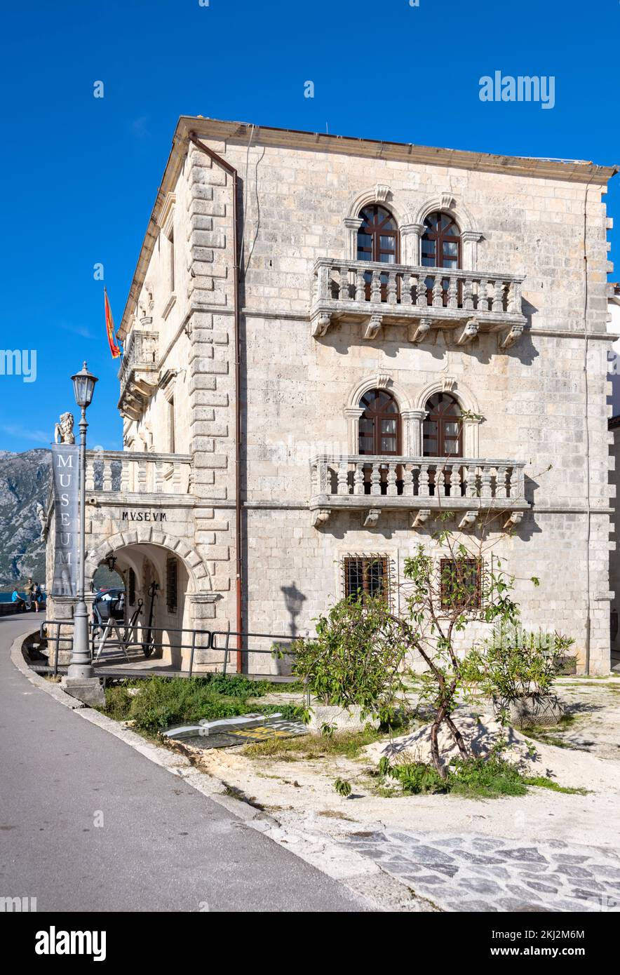 Perast Museum, Perast, Montenegro - side view from the coastal road ...
