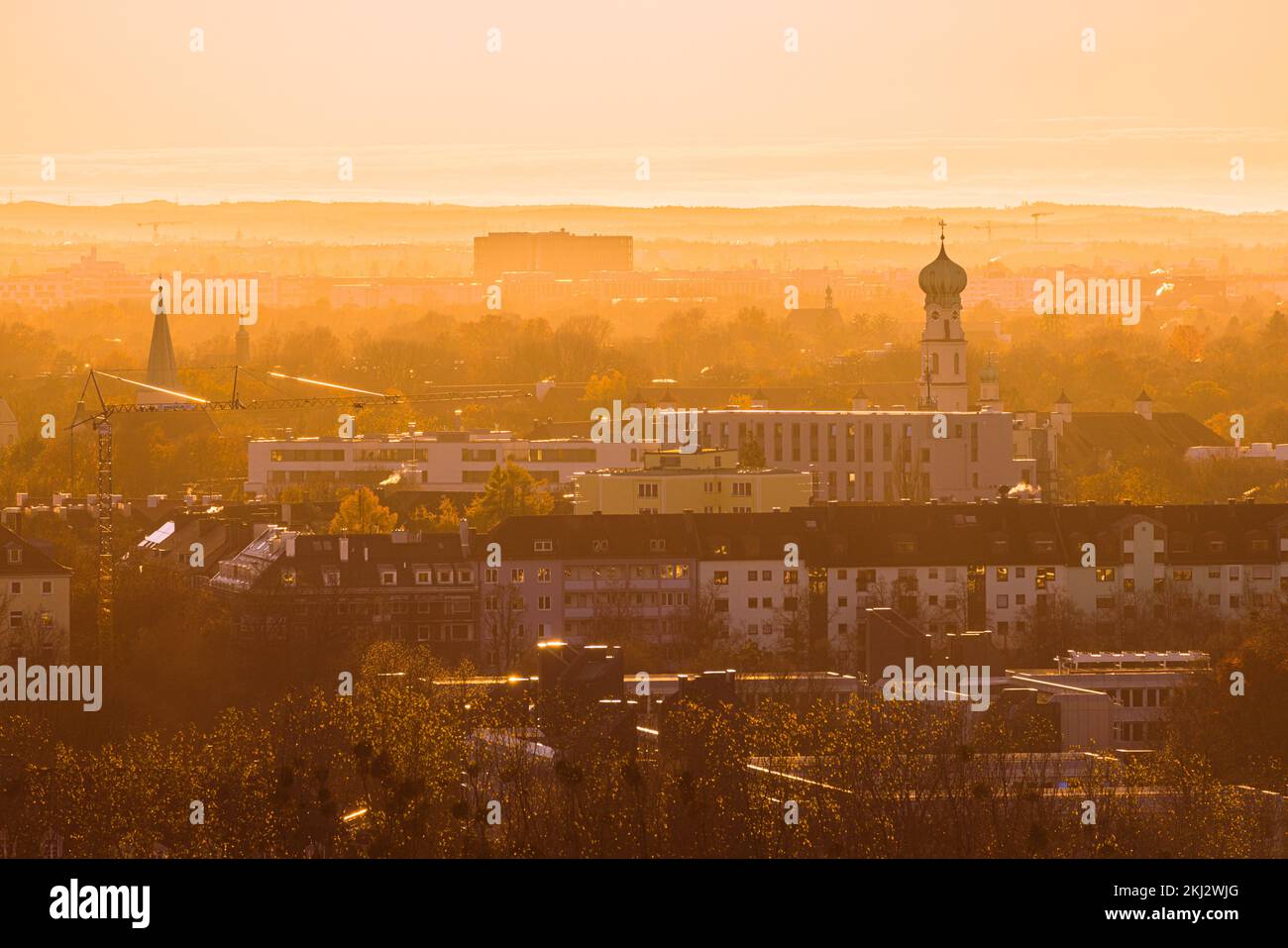 Munich Skyline during sunset in winter Stock Photo - Alamy