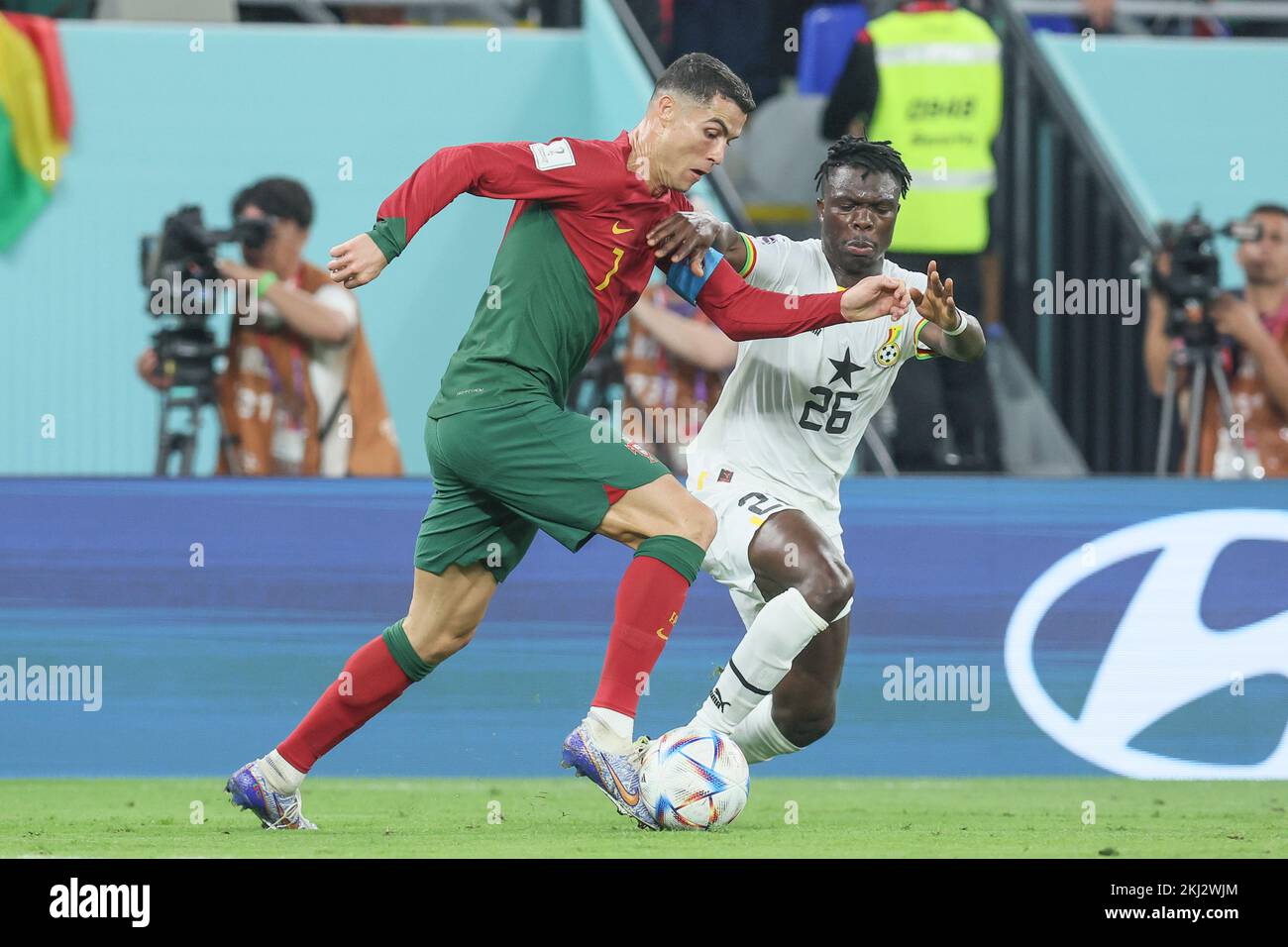 Portuguese Cristiano Ronaldo and Ghana's Alidu Seidu fight for the ball ...