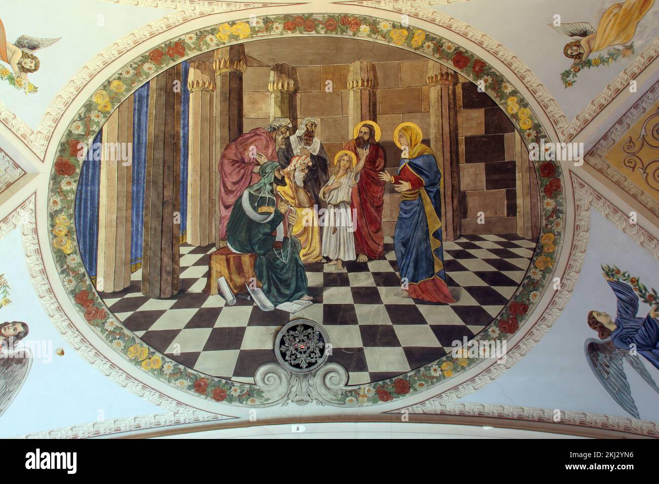 Twelve-year-old Jesus in the temple, fresco in the parish church of the ...