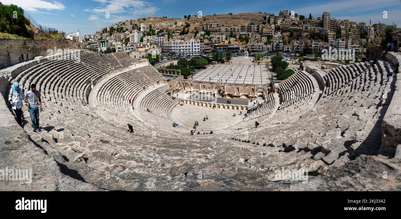 Panoramic view of Amman Roman Amphitheater with the city in the ...