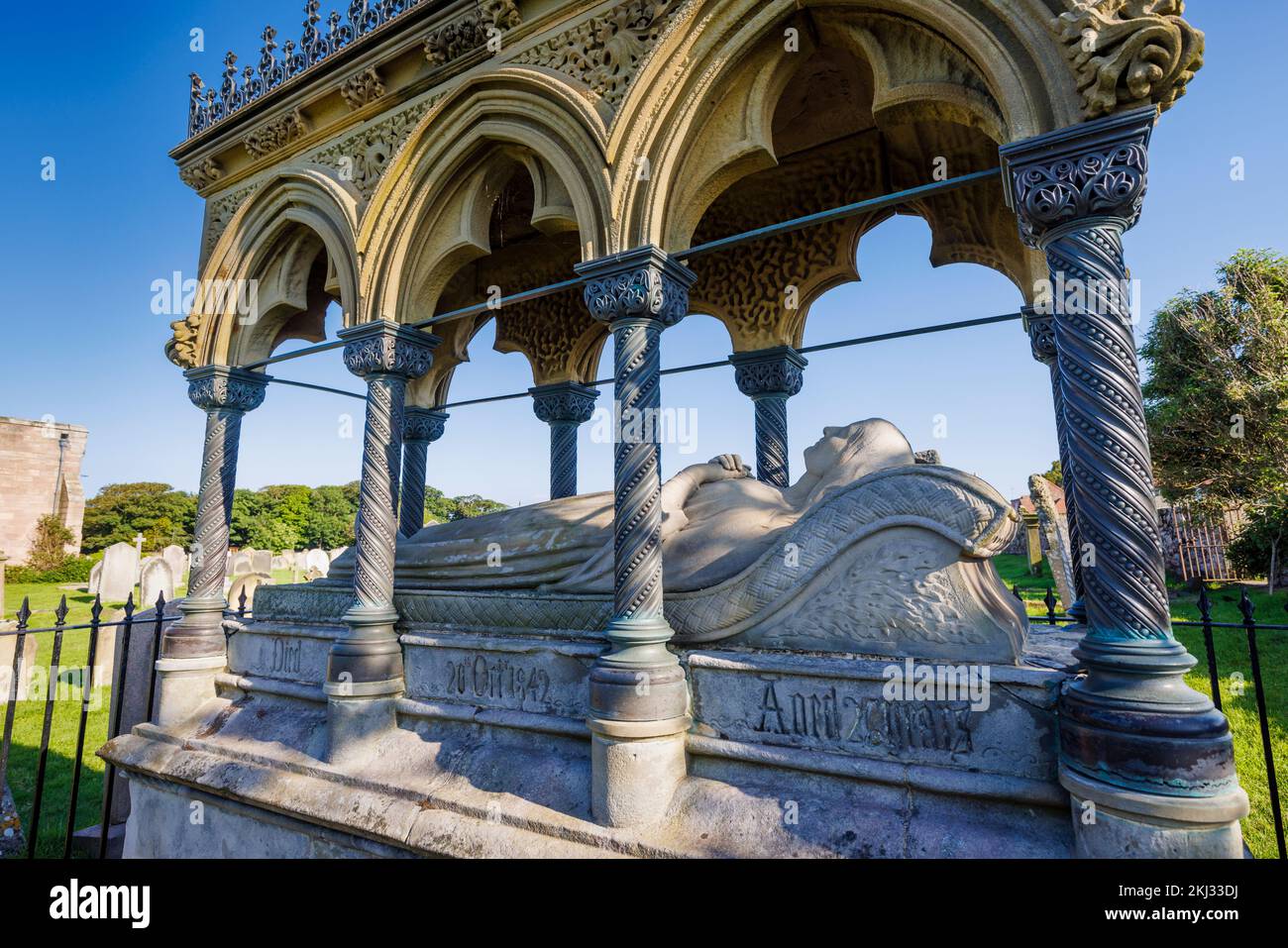 The Monument to Grace Darling in the churchyard of St Aidan's Church in ...