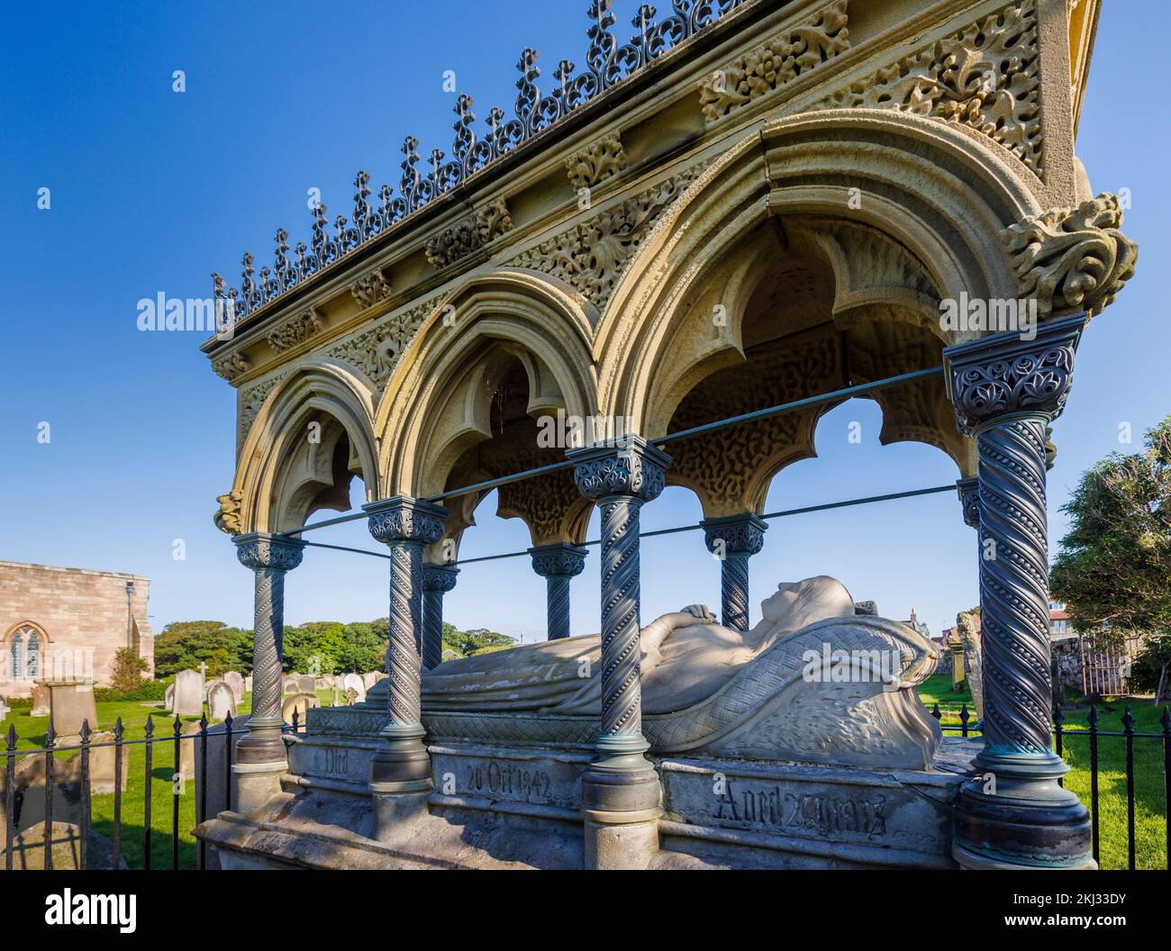 The Monument to Grace Darling in the churchyard of St Aidan's Church in ...