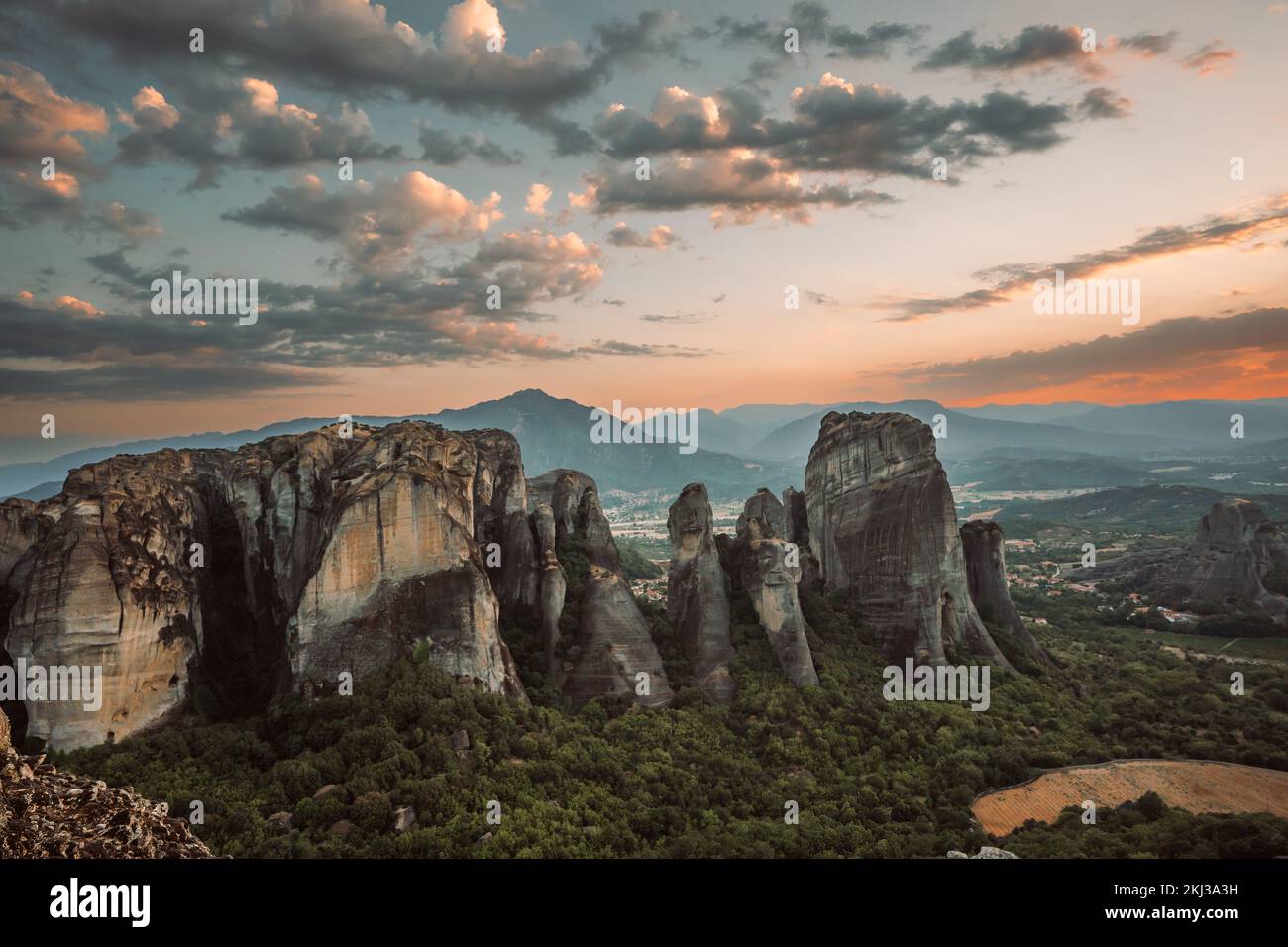 Aerial Drone View of Monastery in Meteora, Greece Golden Hour Sunset ...