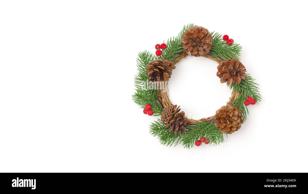 Decorative Christmas wreath on white with copy space Stock Photo - Alamy