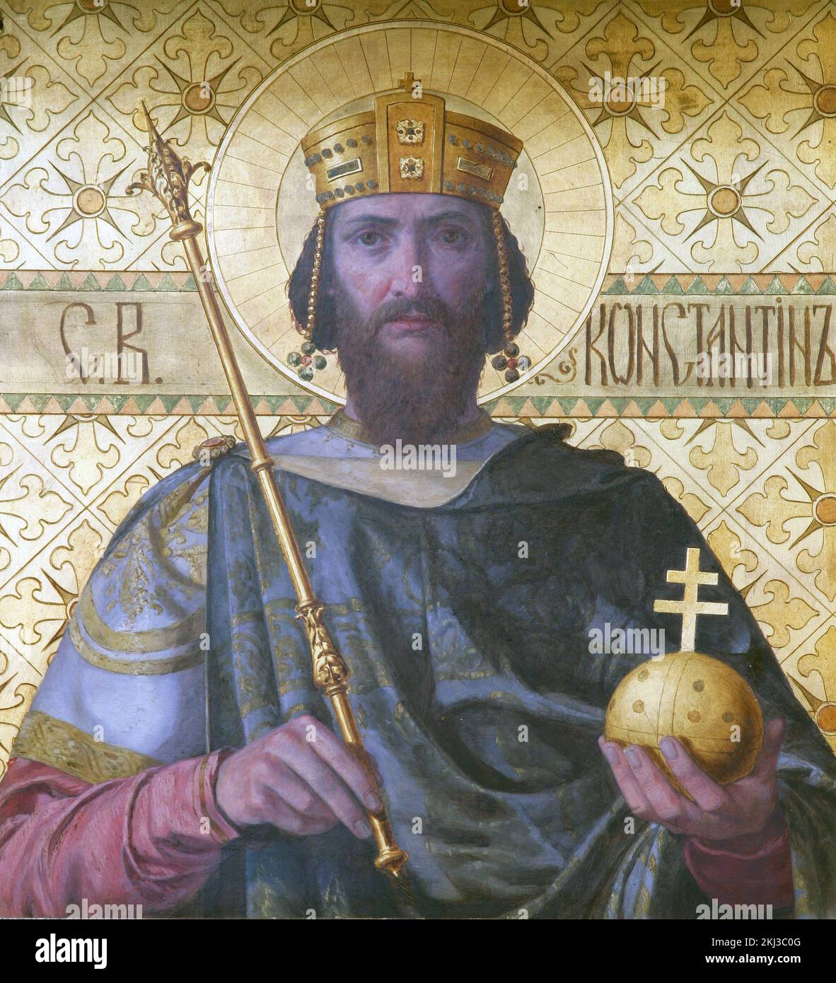 Emperor Constantine the Great, painting on the bishop's throne in the ...