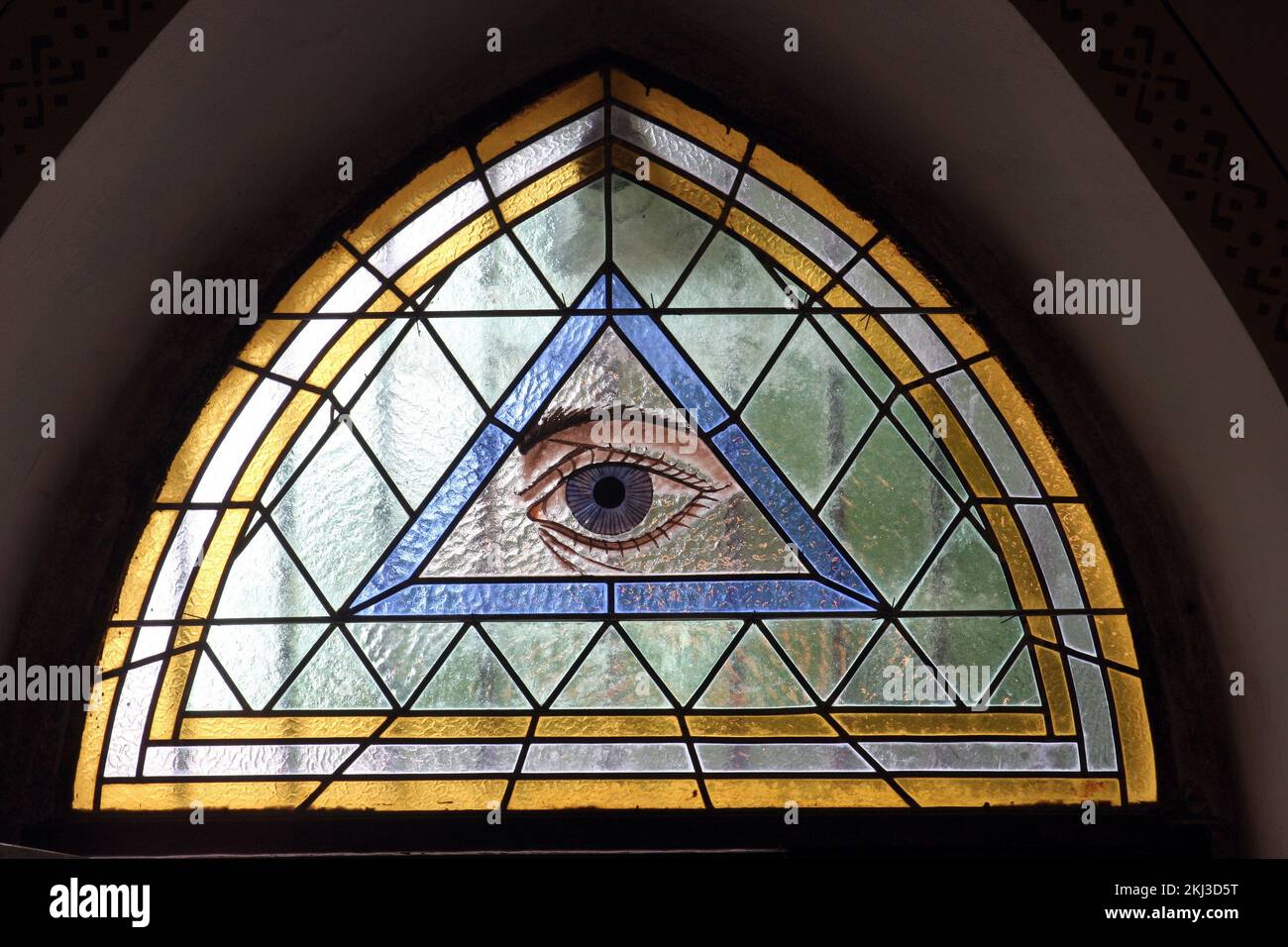 God's all-seeing eye, stained glass window in the parish church of St ...
