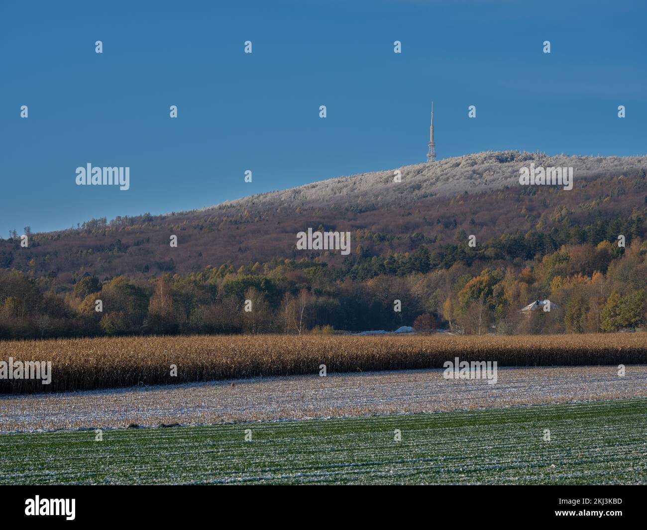 Gora Sleza Mount Late autumn colors after first light snow Lower ...