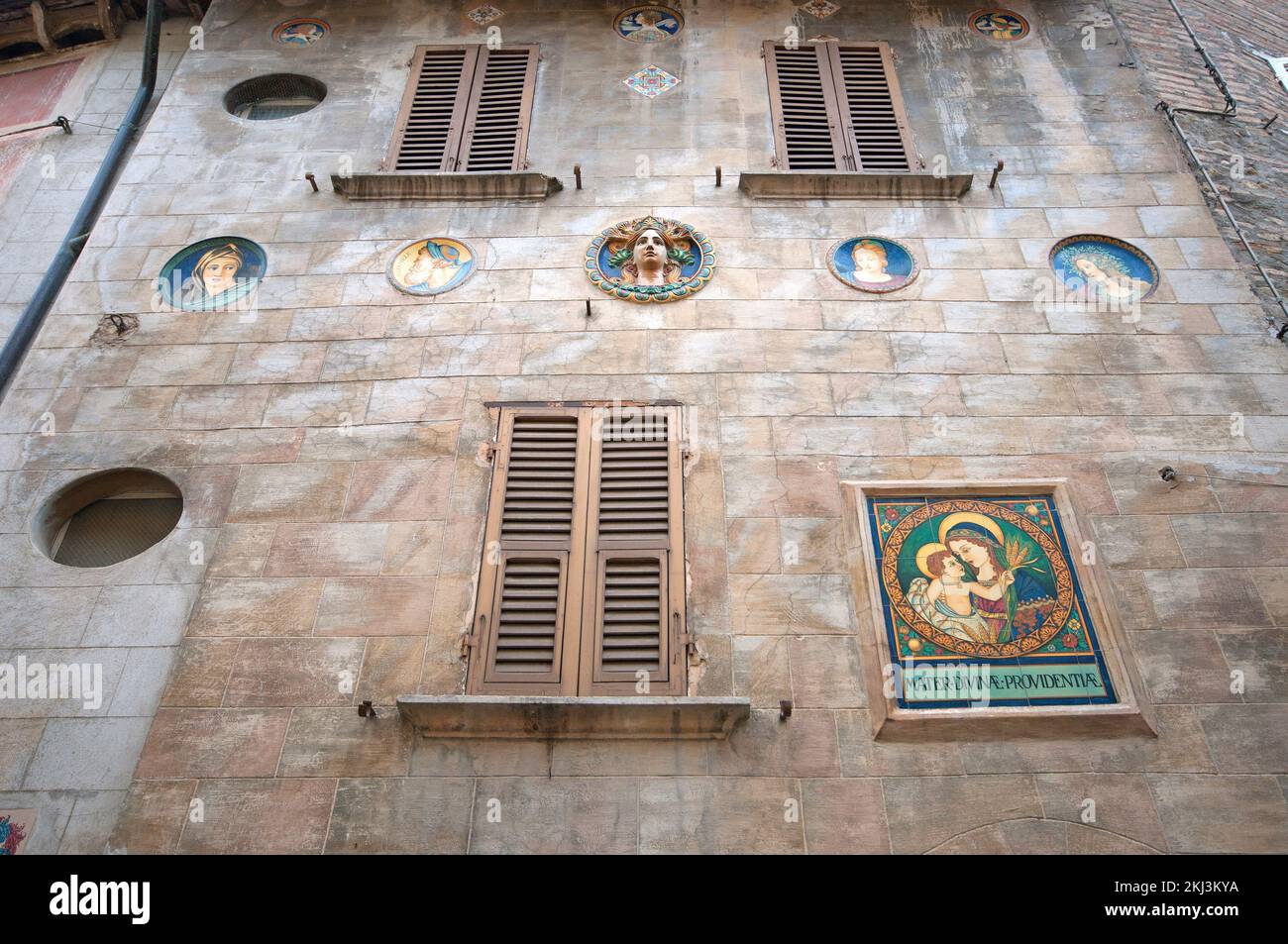 Facade of a building with painted pottery works in Deruta village ...