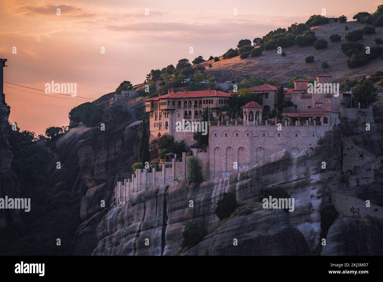 Aerial Drone View of Monastery in Meteora, Greece Golden Hour Sunset ...