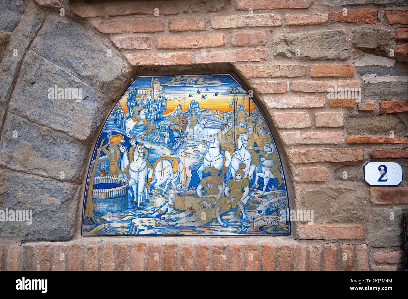 Painted pottery on the wall, Deruta village, Perugia, Umbria, Italy ...