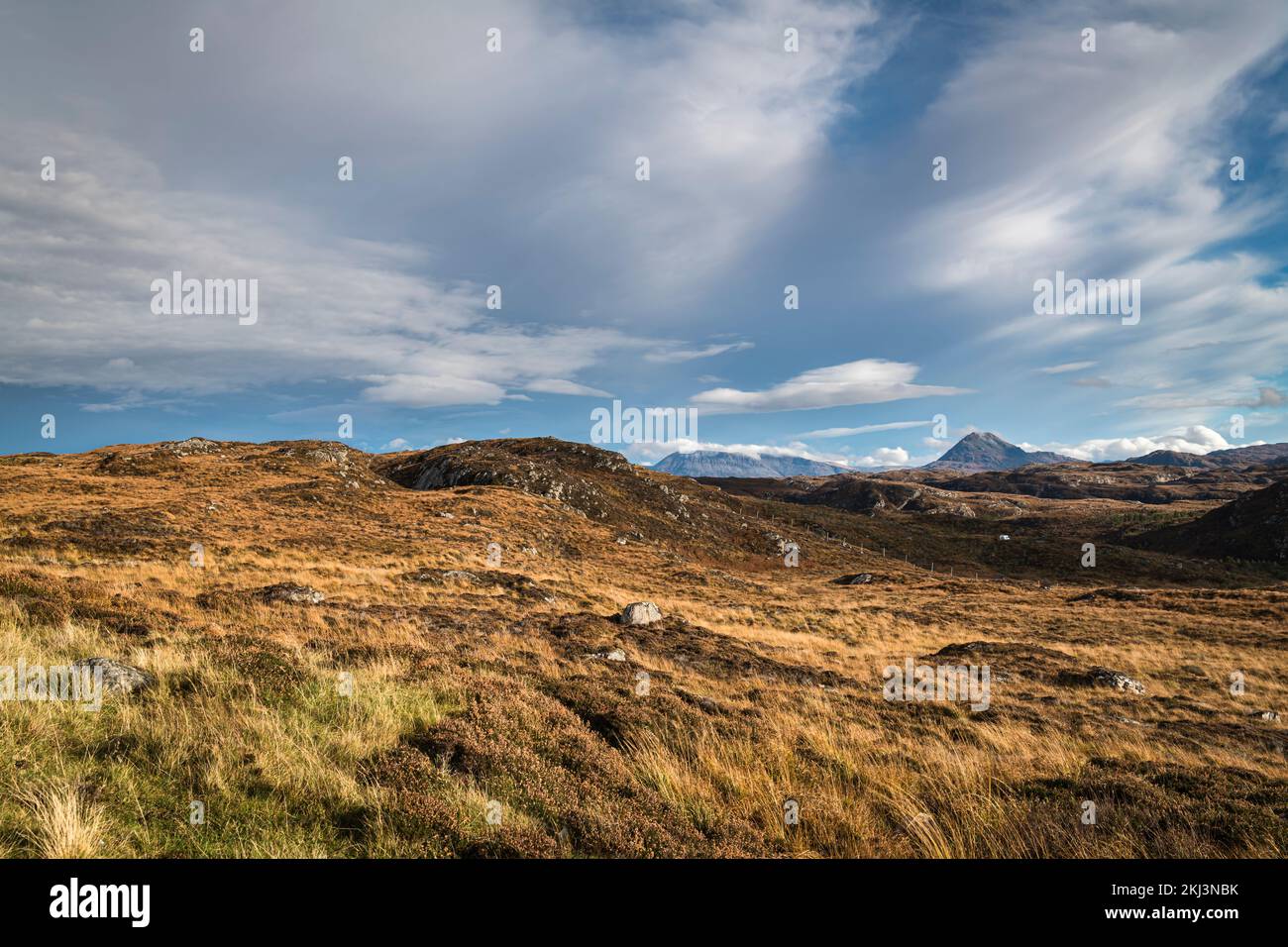 A bright autumnal HDR image of Arkle and Ben Stack, mountains in the ...