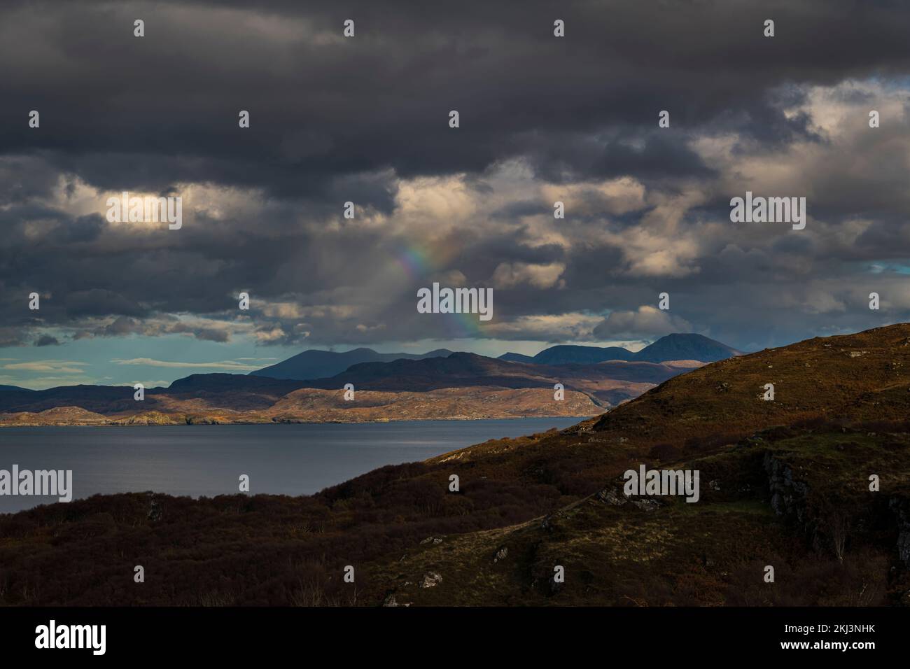 A dark cloudy autumnal HDR from the Drumbeg View Point looking north ...