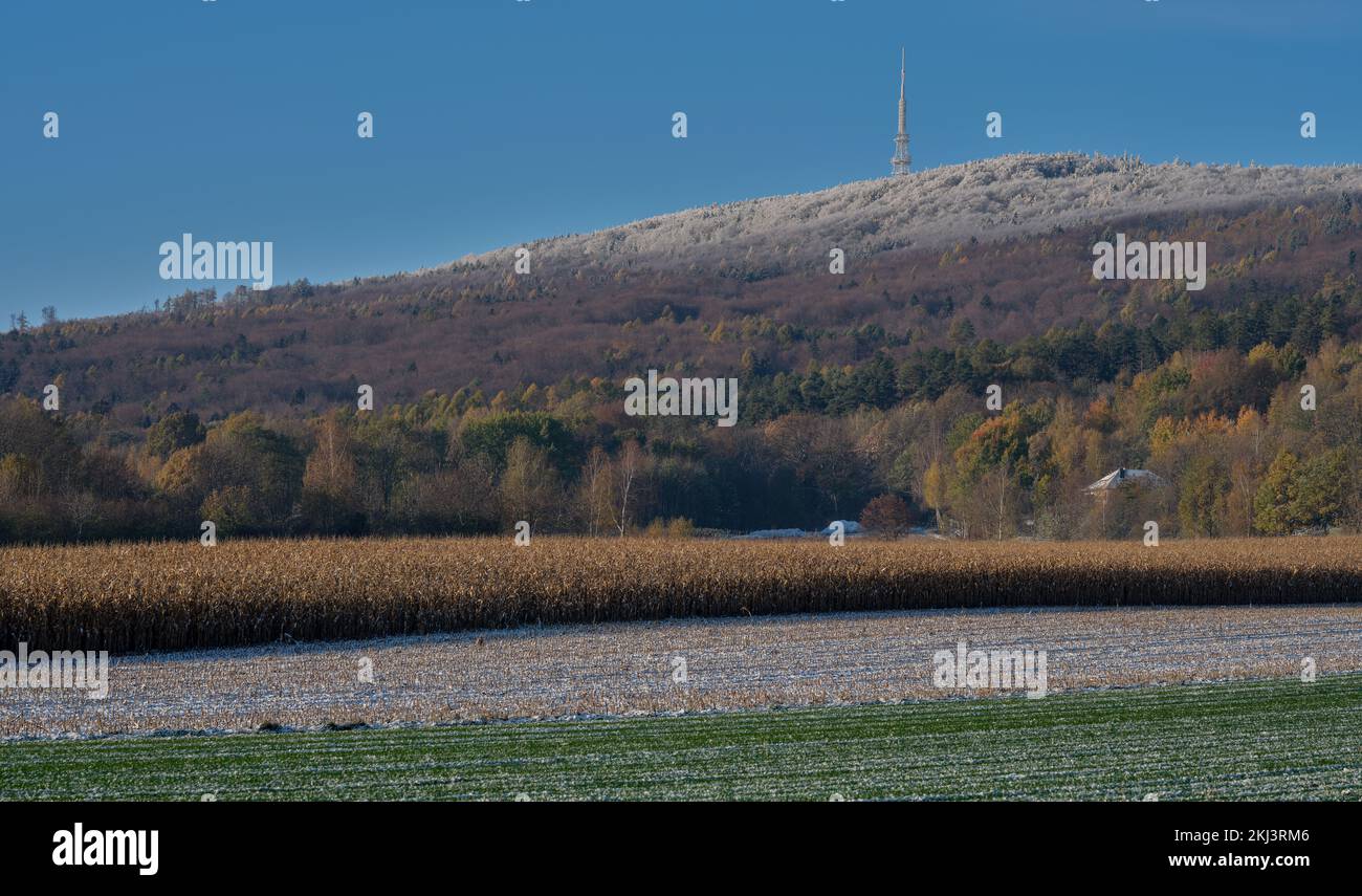 Gora Sleza Mount Late autumn colors after first light snow Lower ...