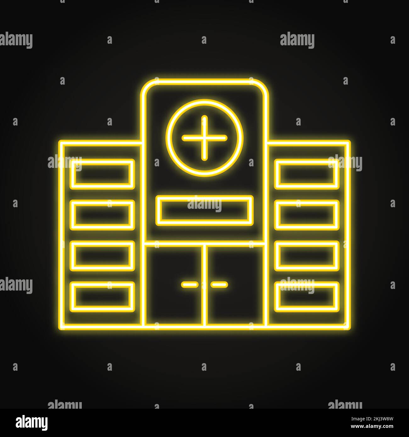 Hospital building neon icon in line style. Medical structure, clinic ...