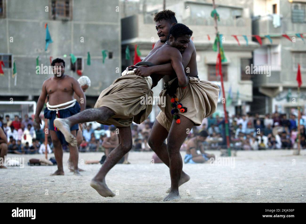 Wrestlers in action during the Sindh traditional wrestling Malh on the ...