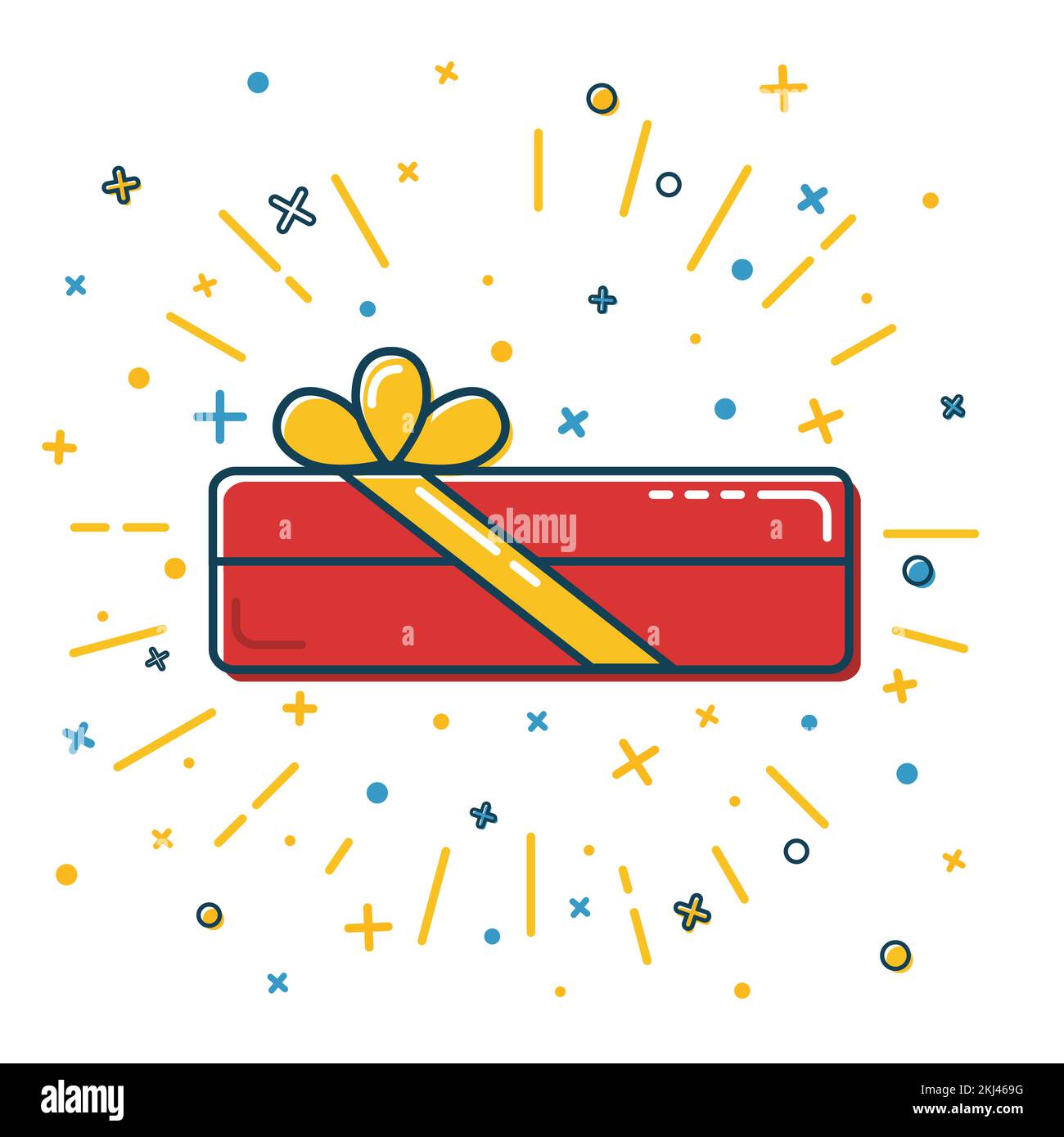 Rectangular gift box icon in flat style. Shining present box with bow ...