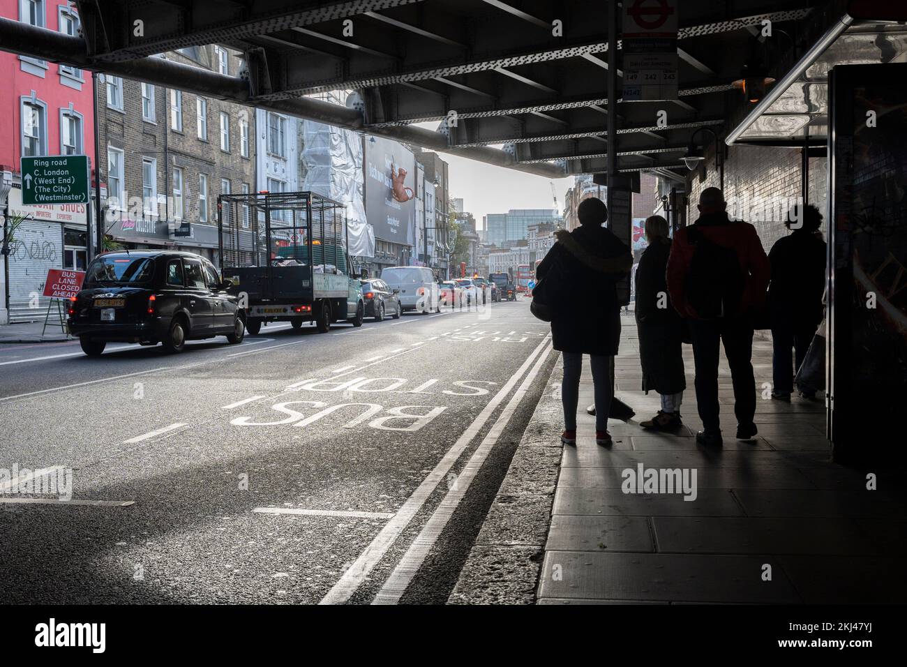 Due to construction work, traffic queues on the southbound carriageway ...