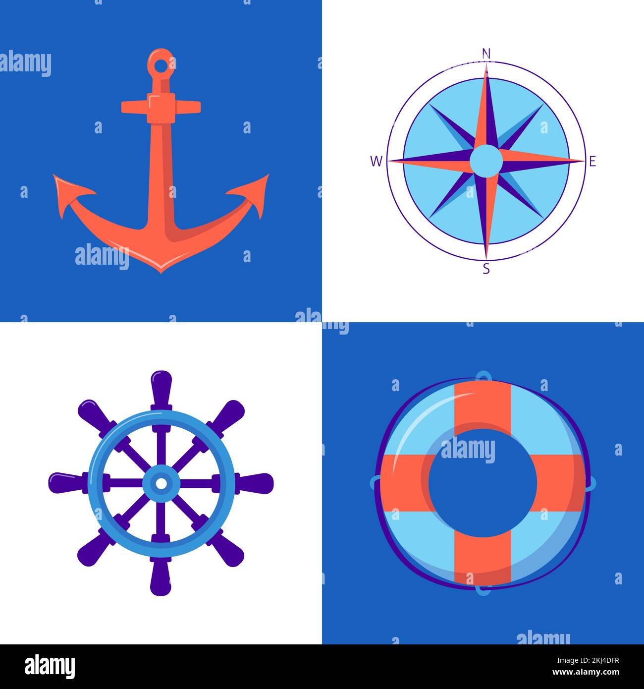 Ocean collection of icons in flat style. Marine symbols set including ...