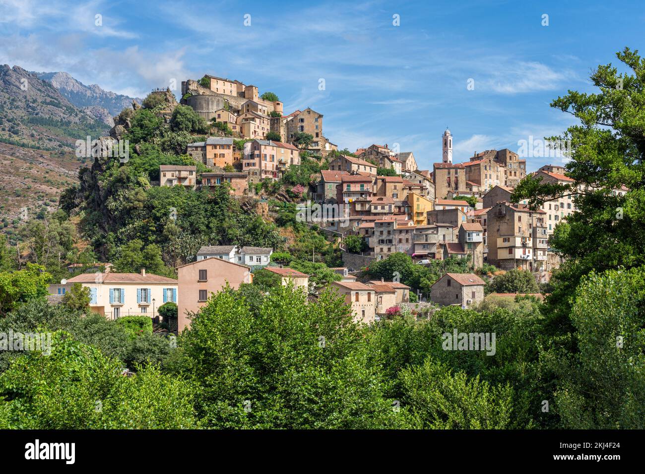 The beautiful little town of Corte on a summer morning, Corse, France ...